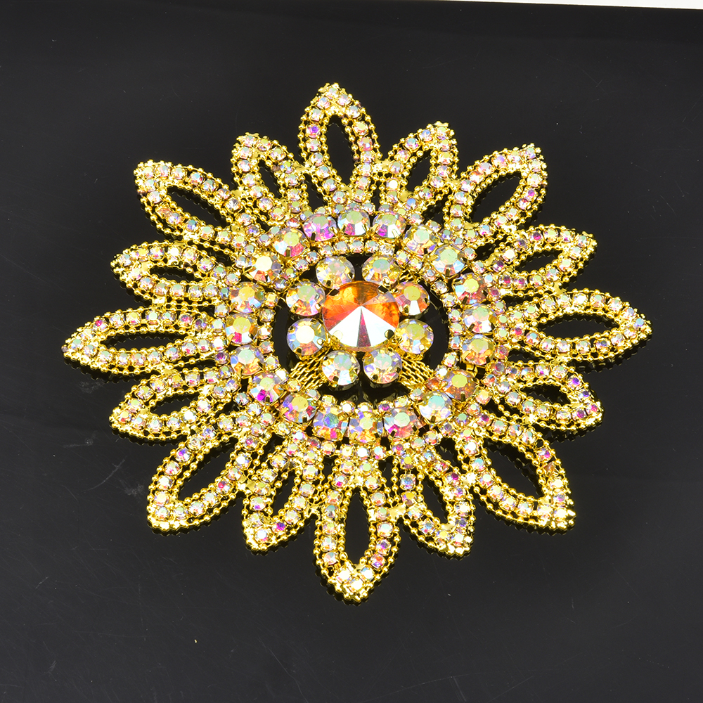 10.8cm AB Crystal Gold Flat Back Crystal Rhinestone Metal Botton DIY ...