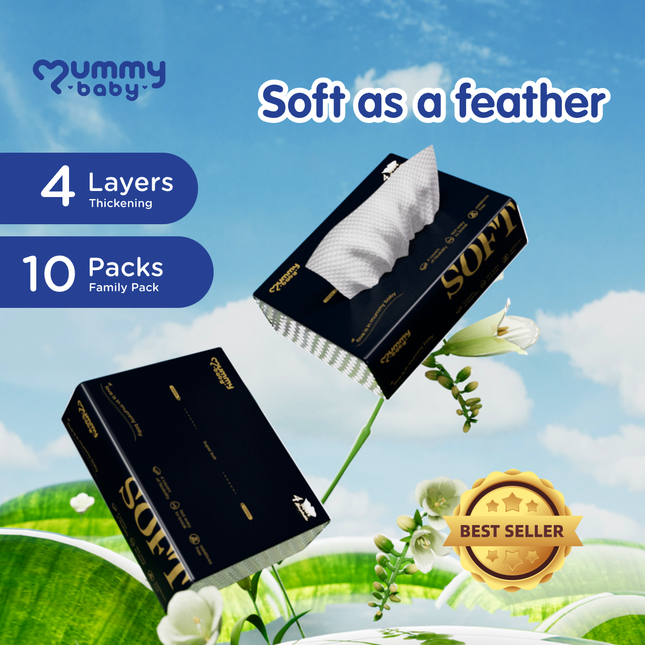 Mummybaby 10 packs of 4-ply tissues, skin-friendly, suitable for babies ...