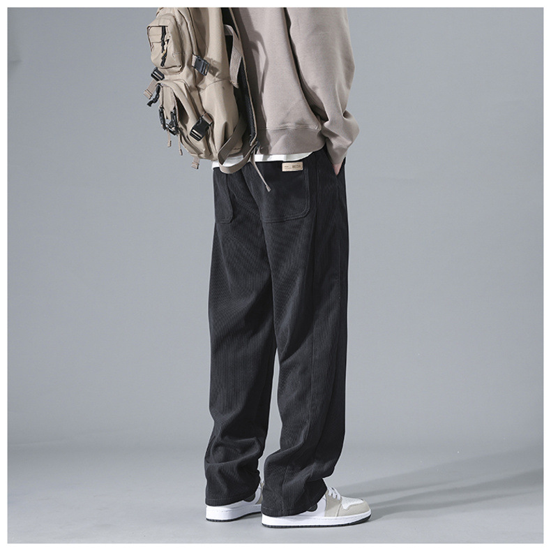 YS Labeling Corduroy Pants For Men Stripe Texture Korean Khaki Baggy ...
