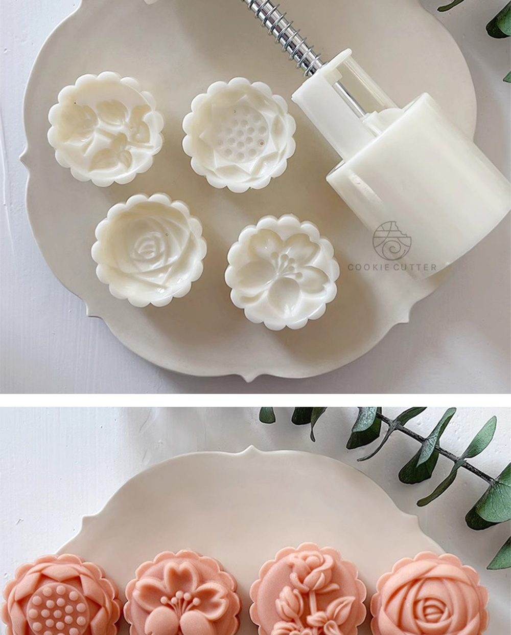 New 4Pcs/Set 50g Flower Mooncake Mold with Tulip, Cherry Blossom, Rose ...