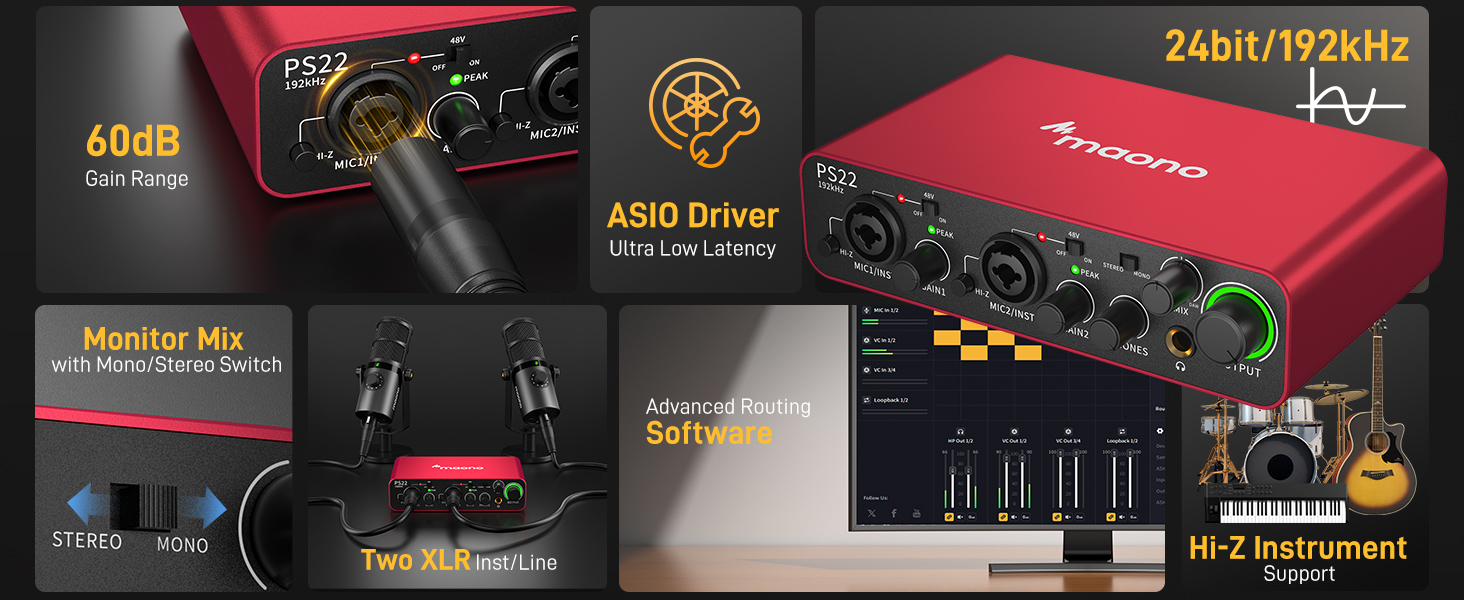 Maono PS22 Professional Audio Interface Audio Mixer for PC,Phone ...