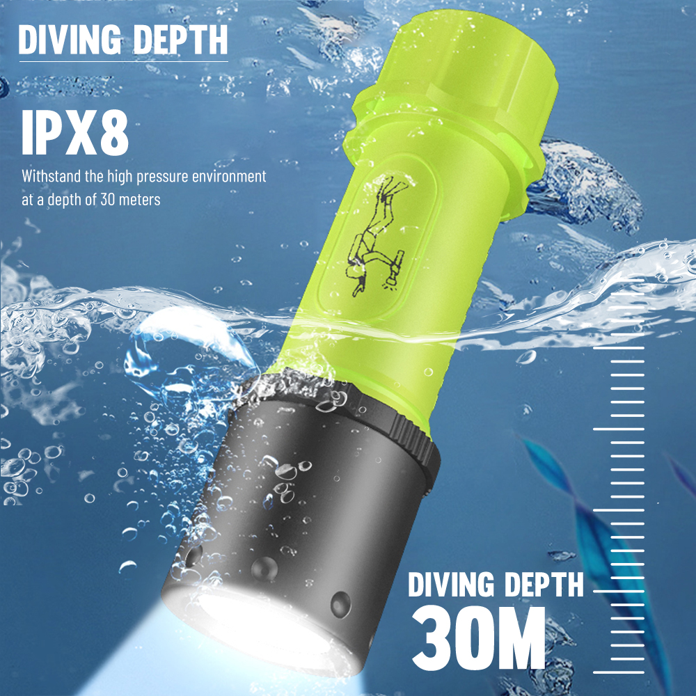 Asafee D457 T6 LED 500LM Diving Flashlight Range 100M Underwater 30M ...
