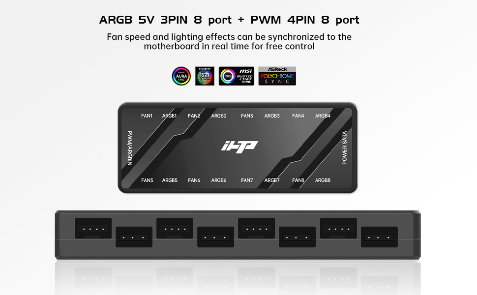 IHTP Smart Hub 5V 3PIN ARGB 4 Pin PWM 8 Ports PC Case CPU Fan ...