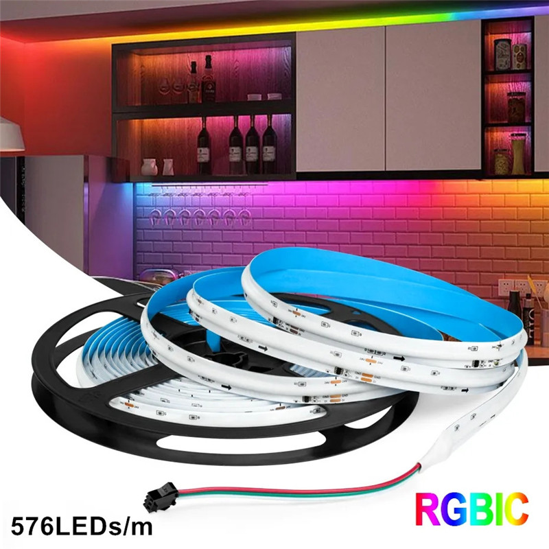 1/2/3/4/5M RGBIC Addressable COB LED Strip Light Kit FCOB Flexible ...