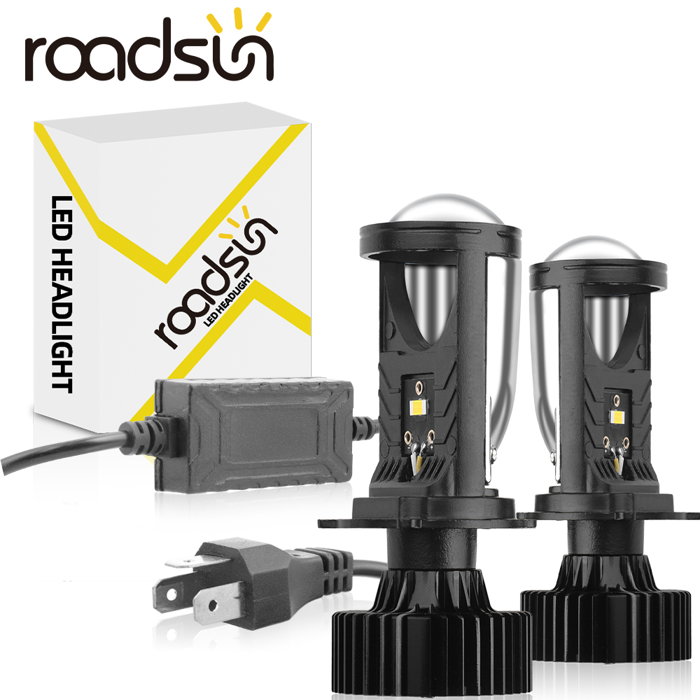 Roadsun 2Pcs Super Bright H4 LED Car Headlight Bulbs LHD Projector Lens ...