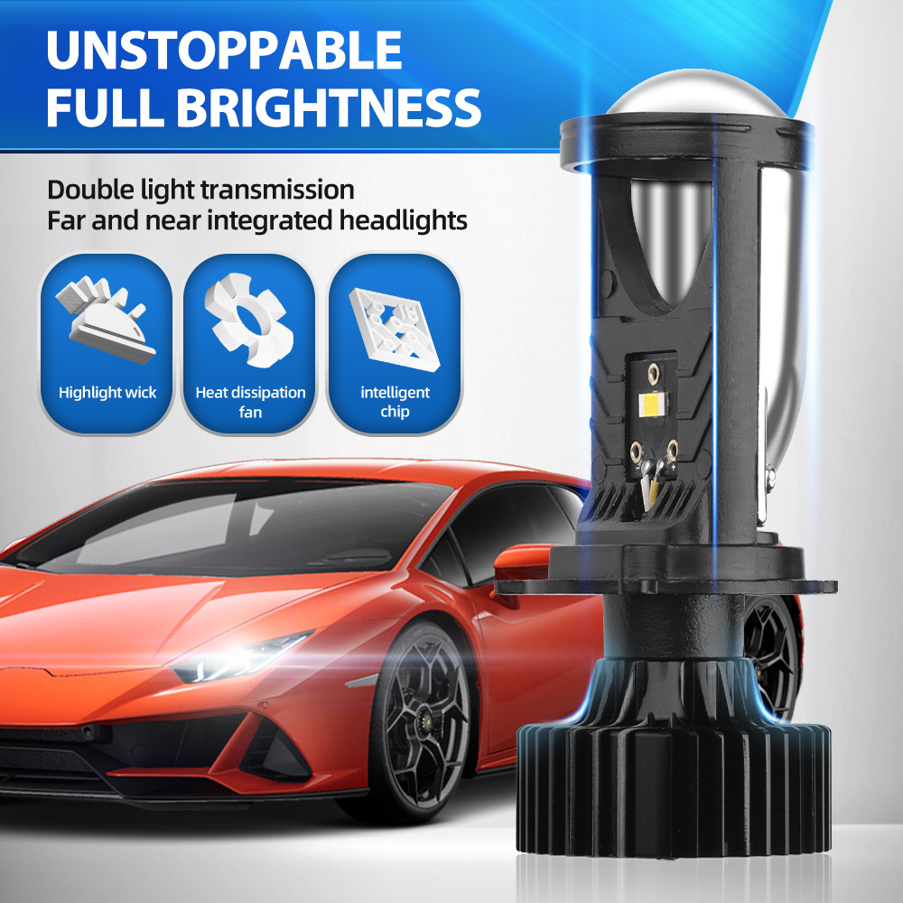 Roadsun 2Pcs Super Bright H4 LED Car Headlight Bulbs LHD Projector Lens 160000LM Mini Projector ...