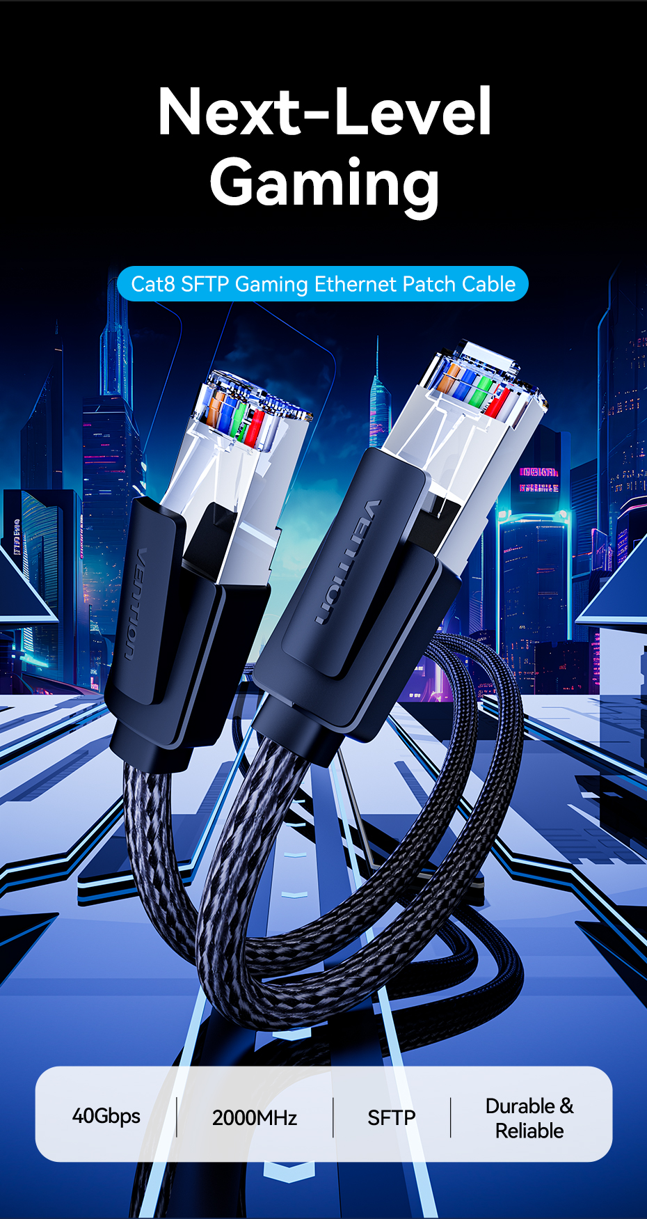 Vention Cat8 Ethernet Cable Fast Speed 40Gbps SFTP Cotton Braided RJ45 ...