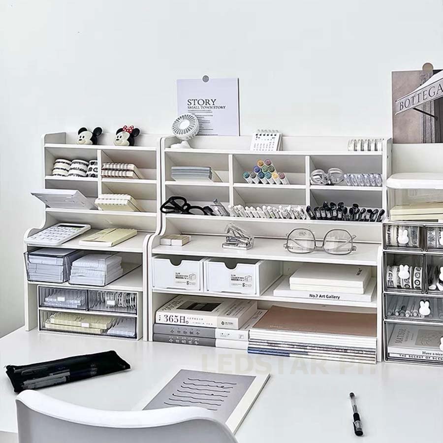 GC Wooden desk organizer multi functional pen stationery holder storage ...