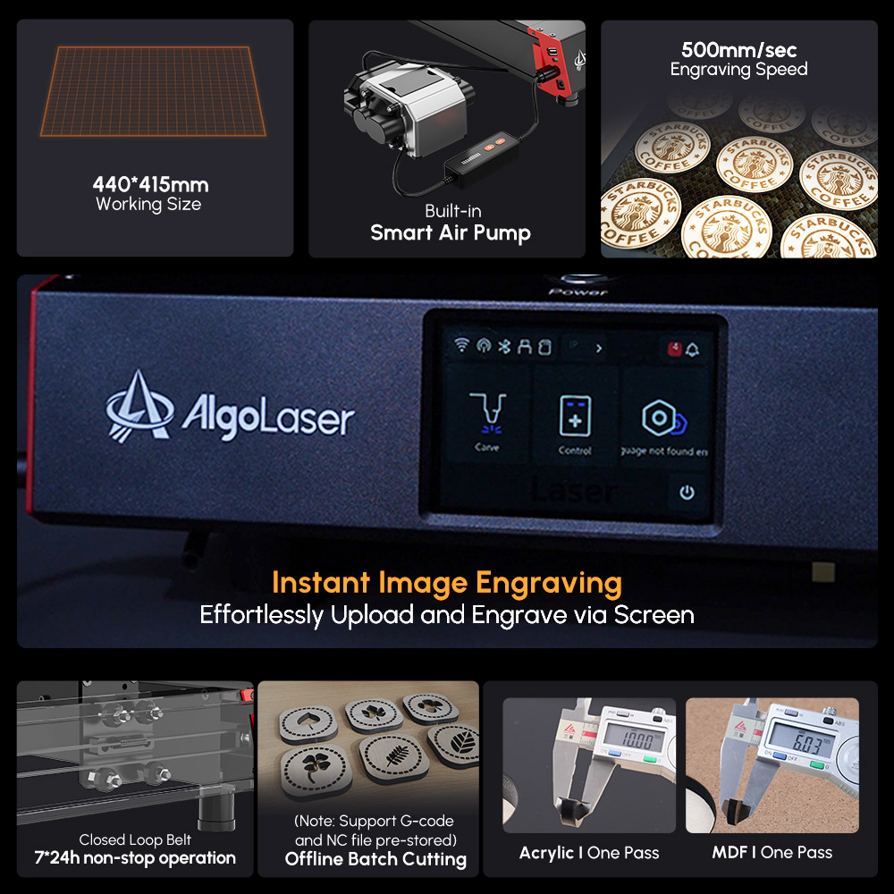 Algolaser Delta 22W Diode Laser Engraver with 3.5 inch TouchScreen Wood ...