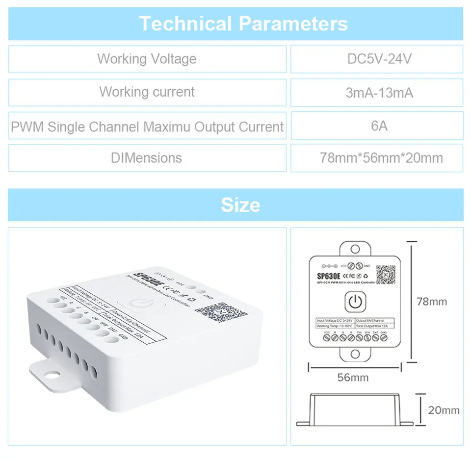 SP630E LED Strip Light Controller SPI 5CH PWM Pixel Lighting For WS2811 ...