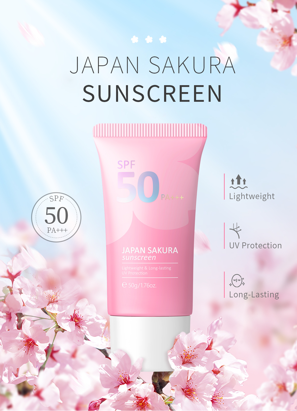 LAIKOU JAPAN Sakura Sunscreen Whitening SPF 50 PA+++ UV Protector 50g | Shopee Philippines