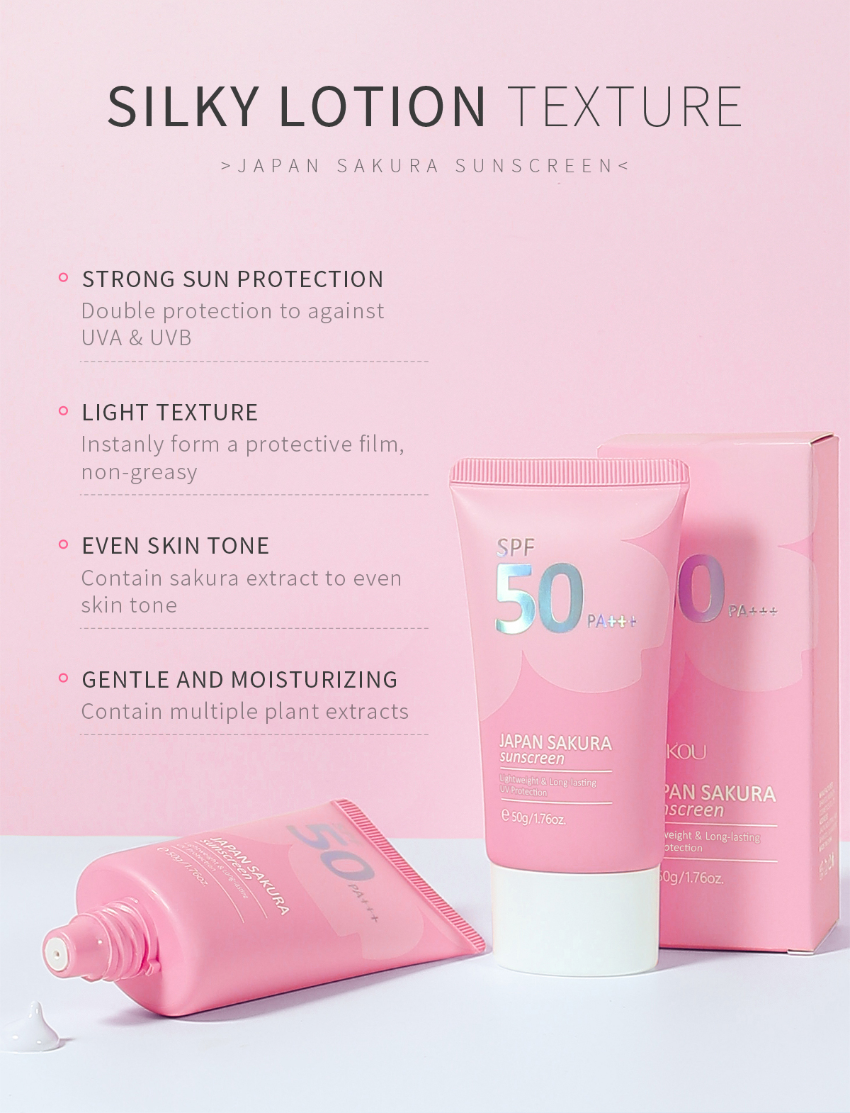 LAIKOU JAPAN Sakura Sunscreen Whitening SPF 50 PA+++ UV Protector 50g ...