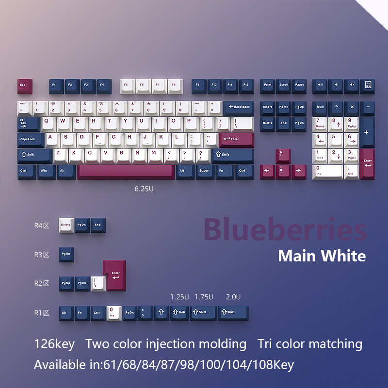-LW- Blueberries PBT Material CHERRY Profile 125 Keys Mechanical ...