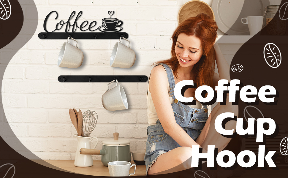 Wall Mounted Coffee Mug Holder Metal Coffee Mug Rack for Wall With 4 ...