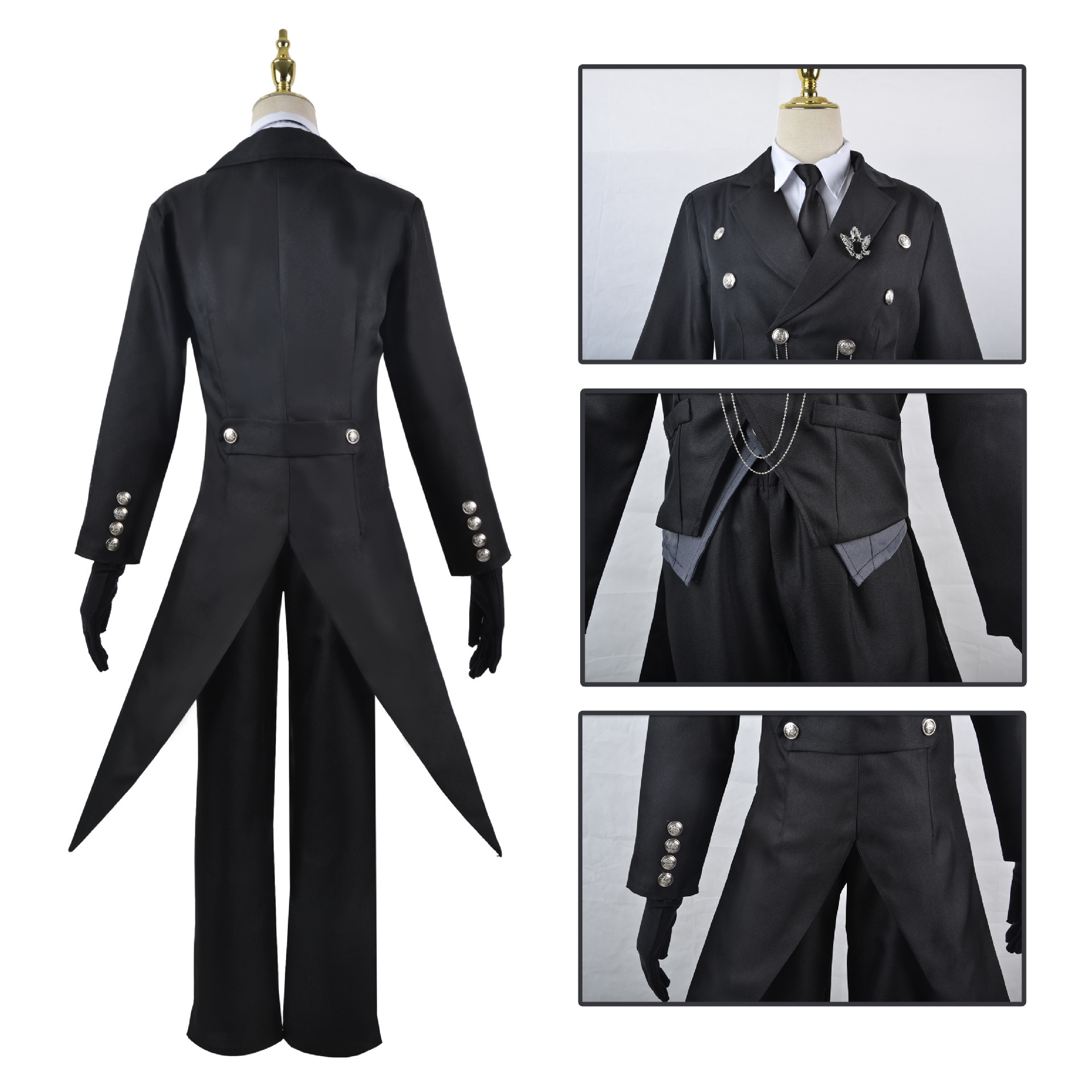 ST1 Black Butler Sebastian Michaelis Cosplay Coat Shirt Vest Trousers ...