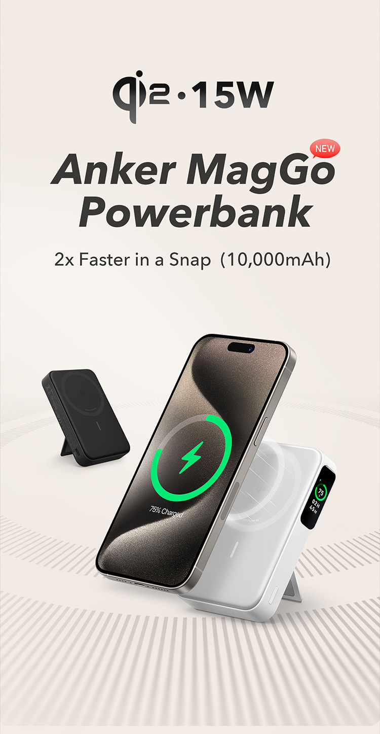 Anker MagGo Power Bank, Qi2 Certified 15W Ultra-Fast MagSafe-Compatible ...