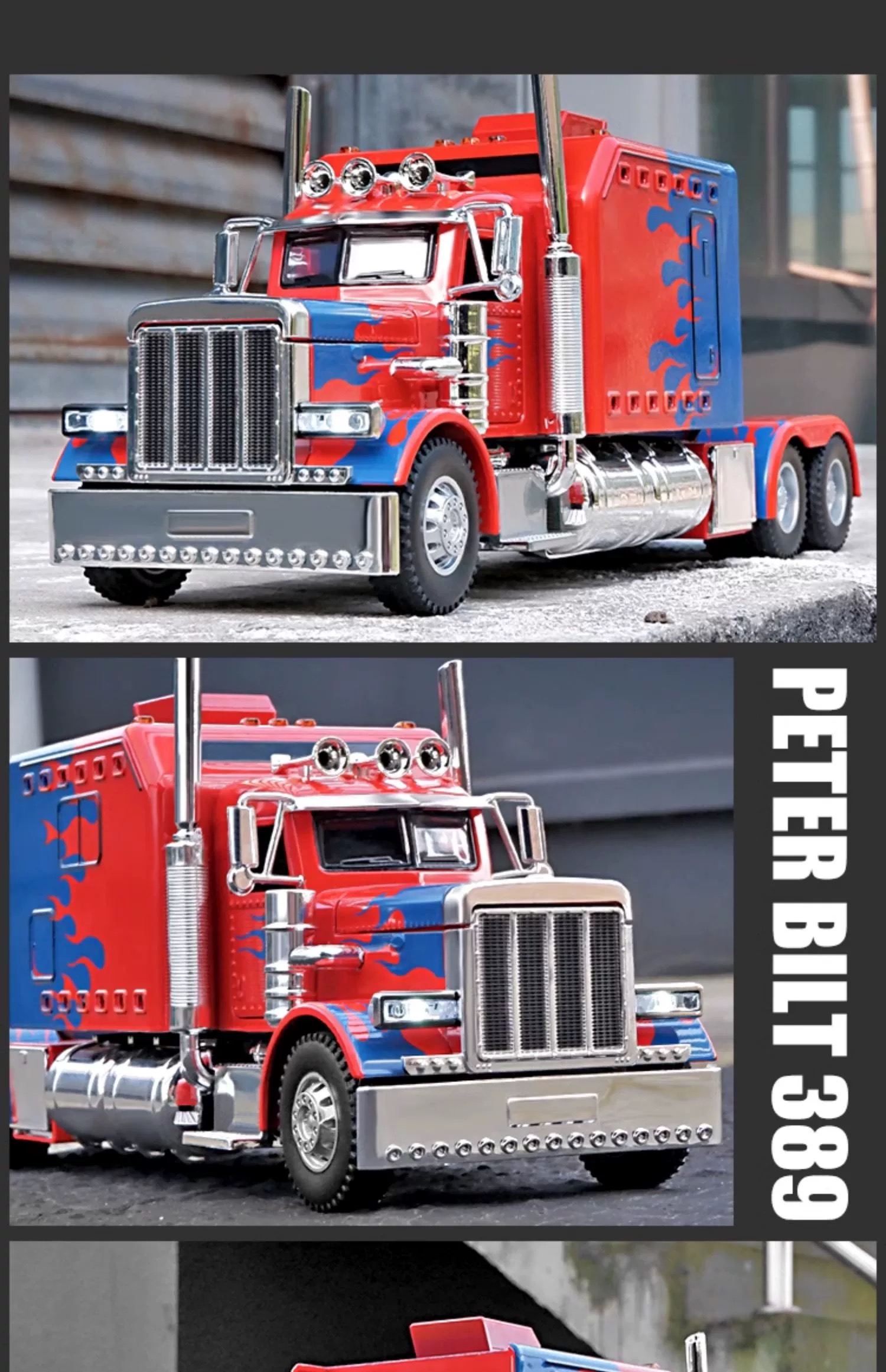 1:24 Scale Peterbilt 389 Transformers Alloy Car Model Diecast Car Sound ...