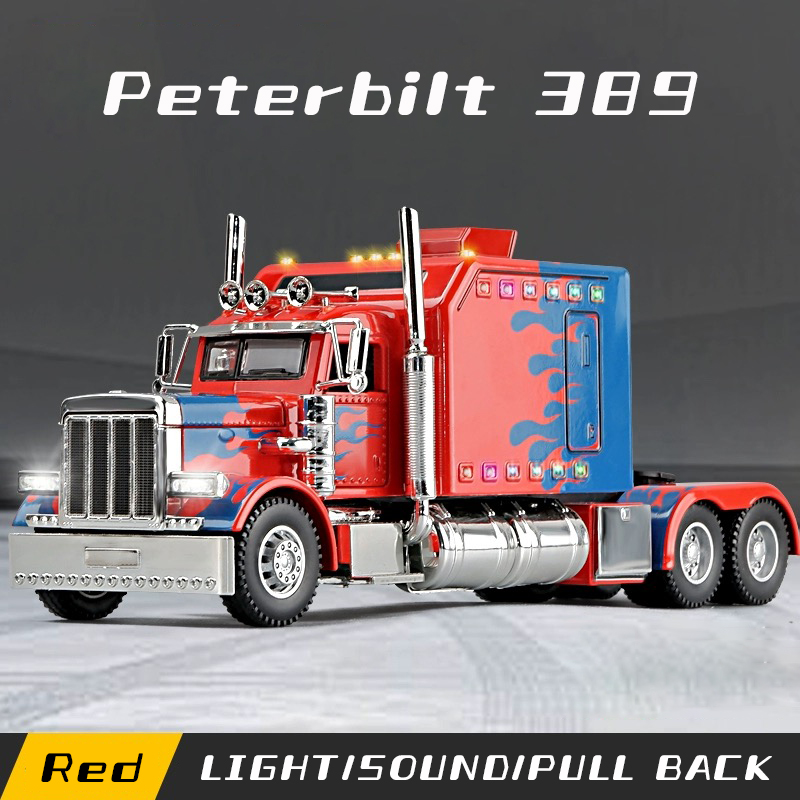 1:24 Scale Peterbilt 389 Transformers Alloy Car Model Diecast Car Sound ...