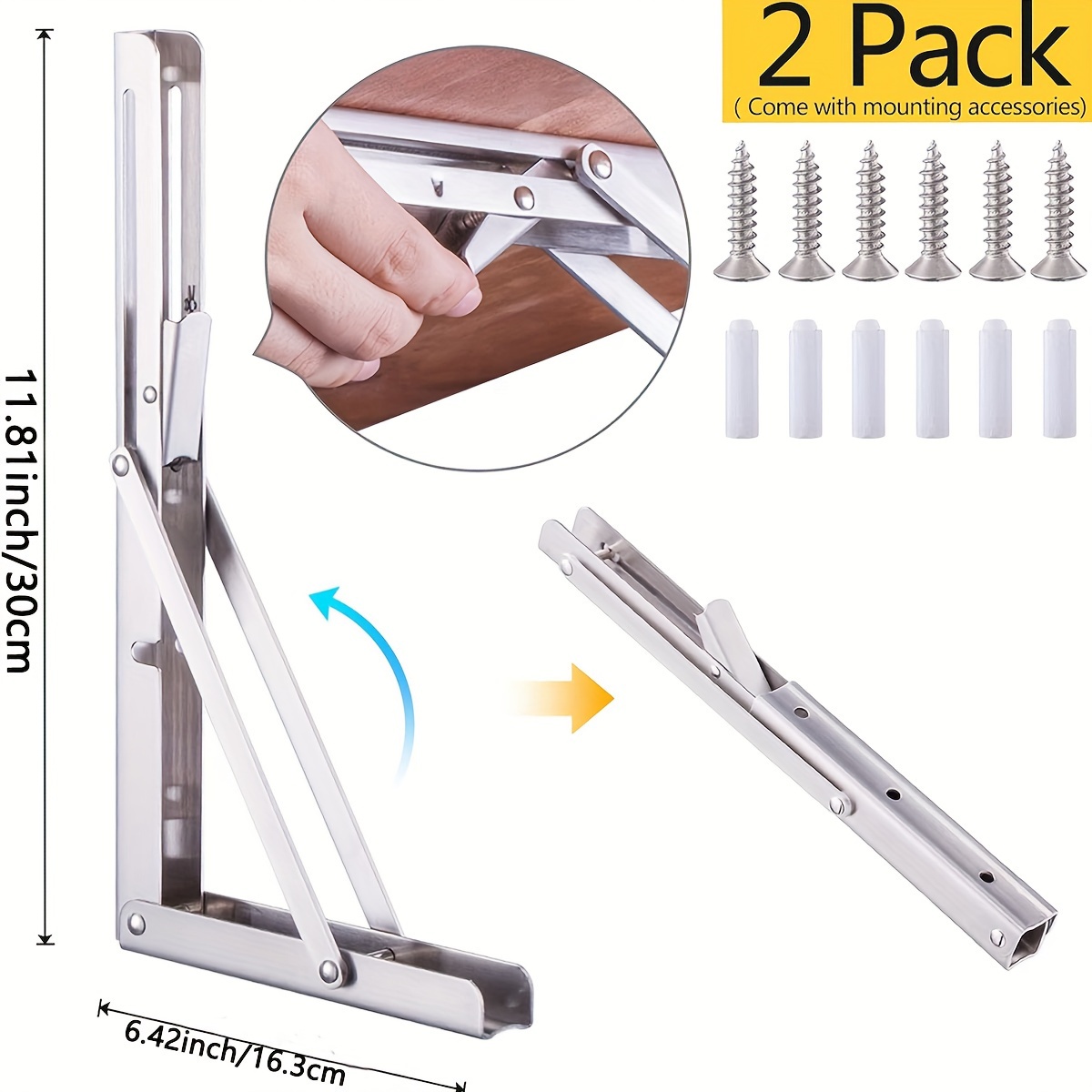 2pcs 11.81x6.42inch/30x16.3cm Folding Shelf Brackets, Heavy Duty ...