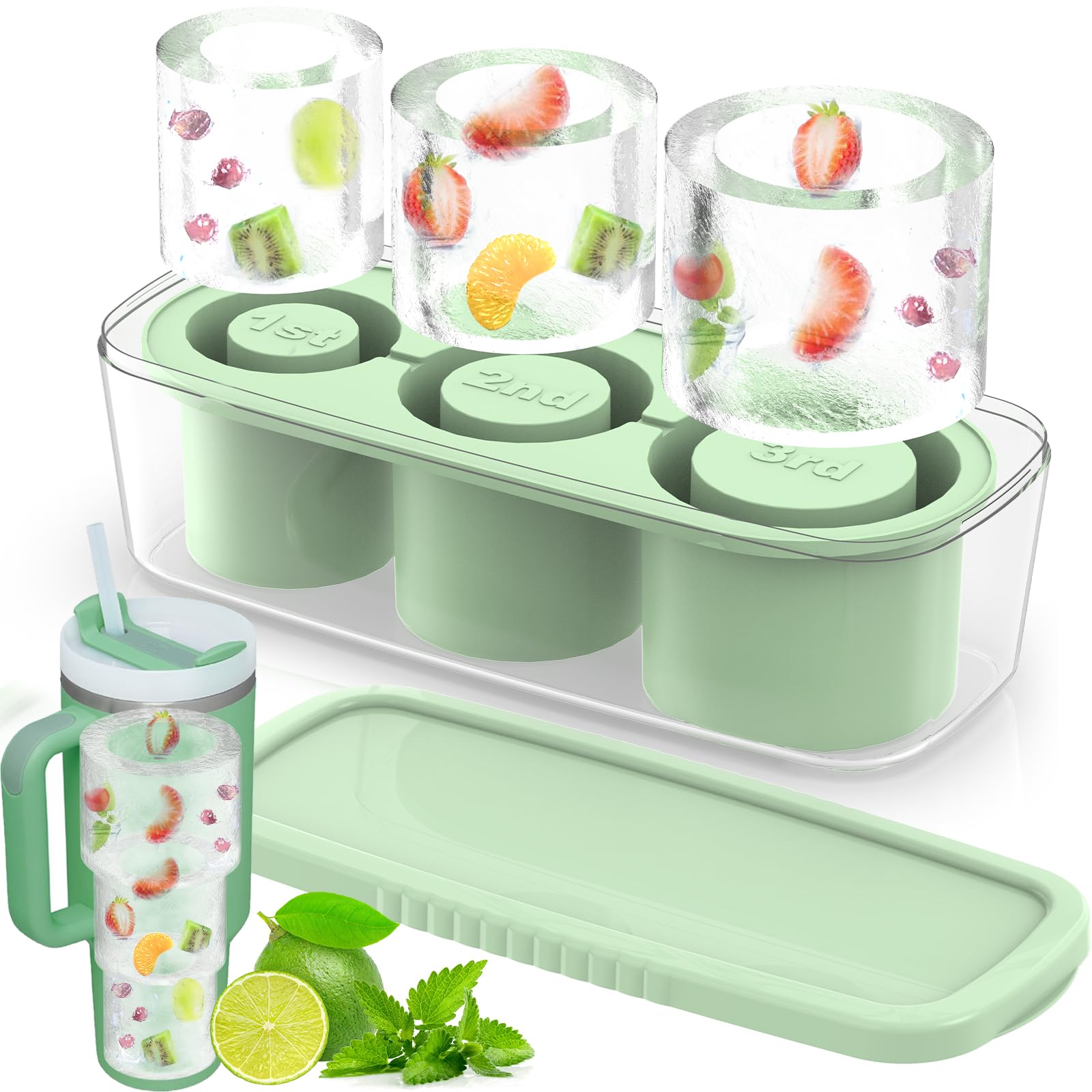 Ice Cube Tray Grinder For 40OZ Tumbler Cup 3 Silicone Hollow Cylinder ...