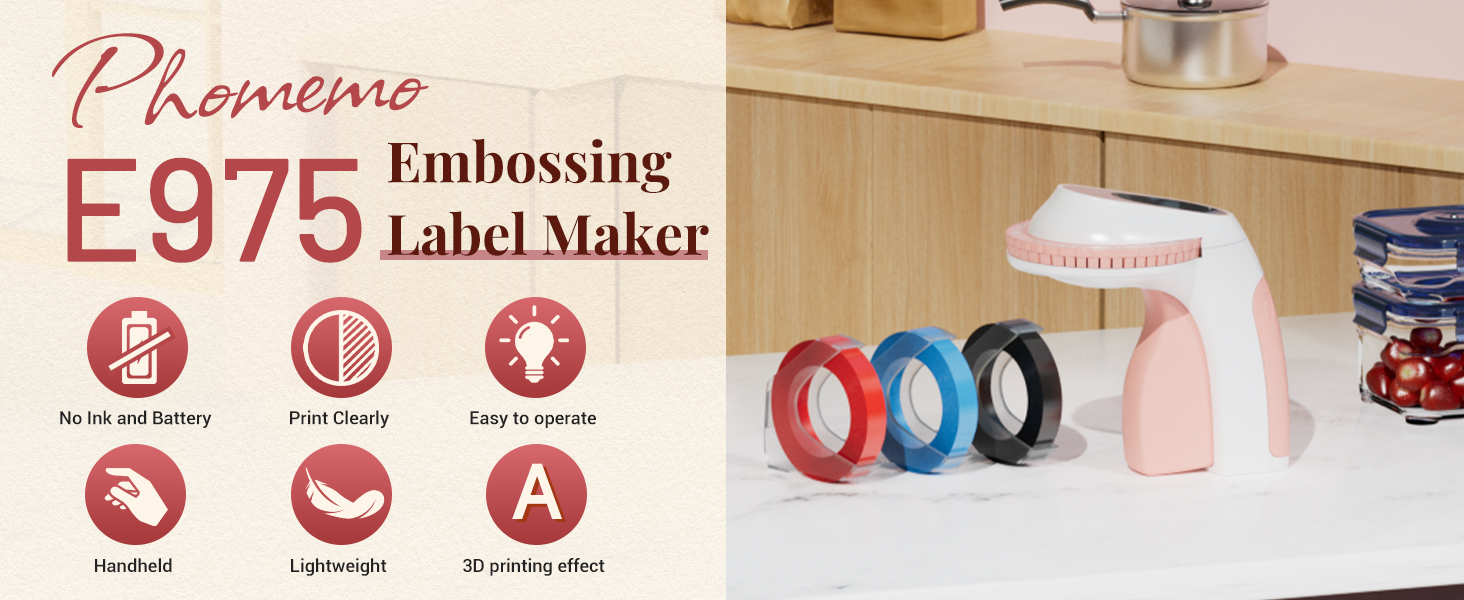 Phomemo 3D Embossing Label Maker E975 Portable Manual Labeling Machine ...