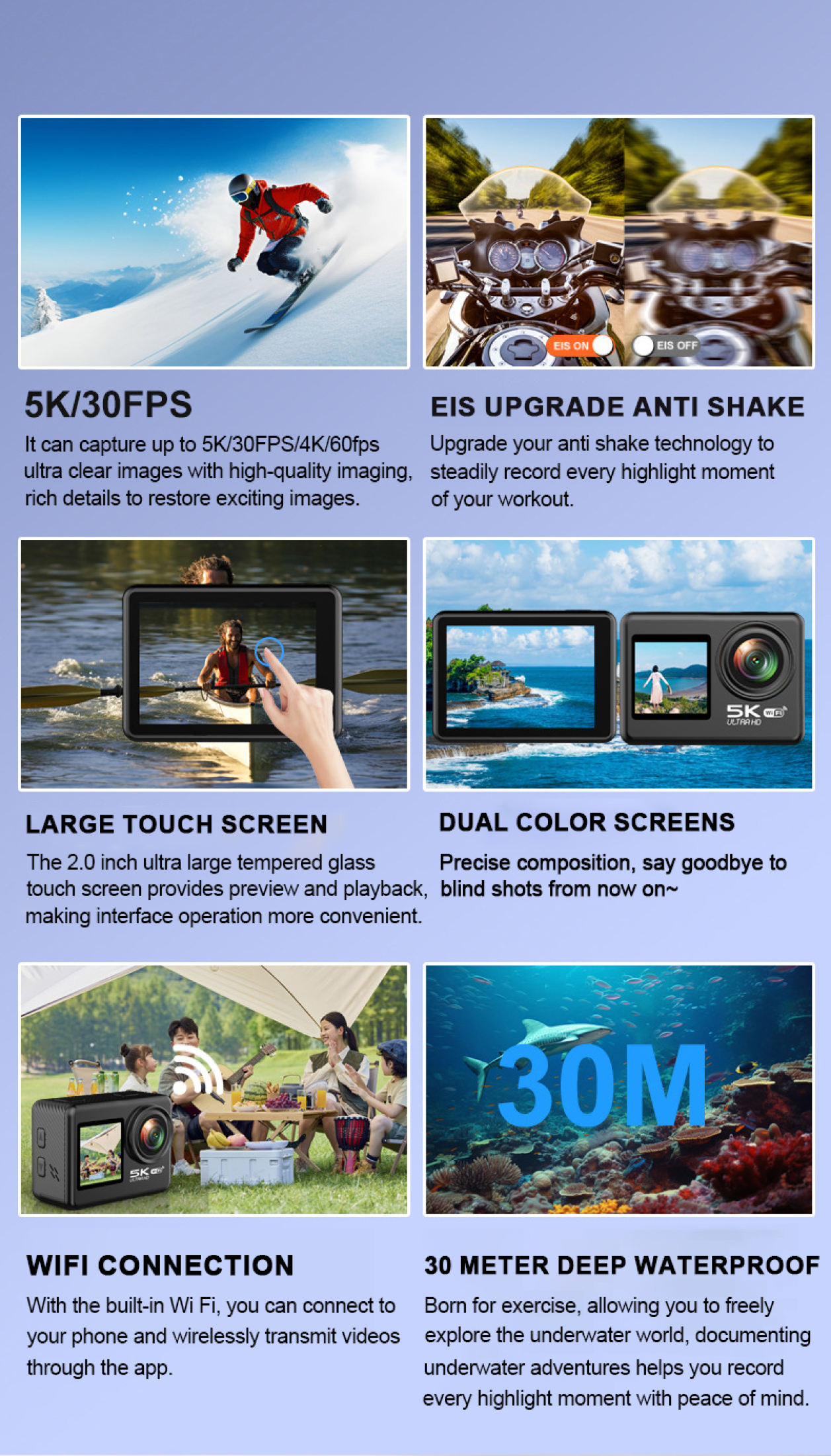 E-CAM A11 PRO Camera Sports action 5K HD Underwater Video Wireless WIFI ...