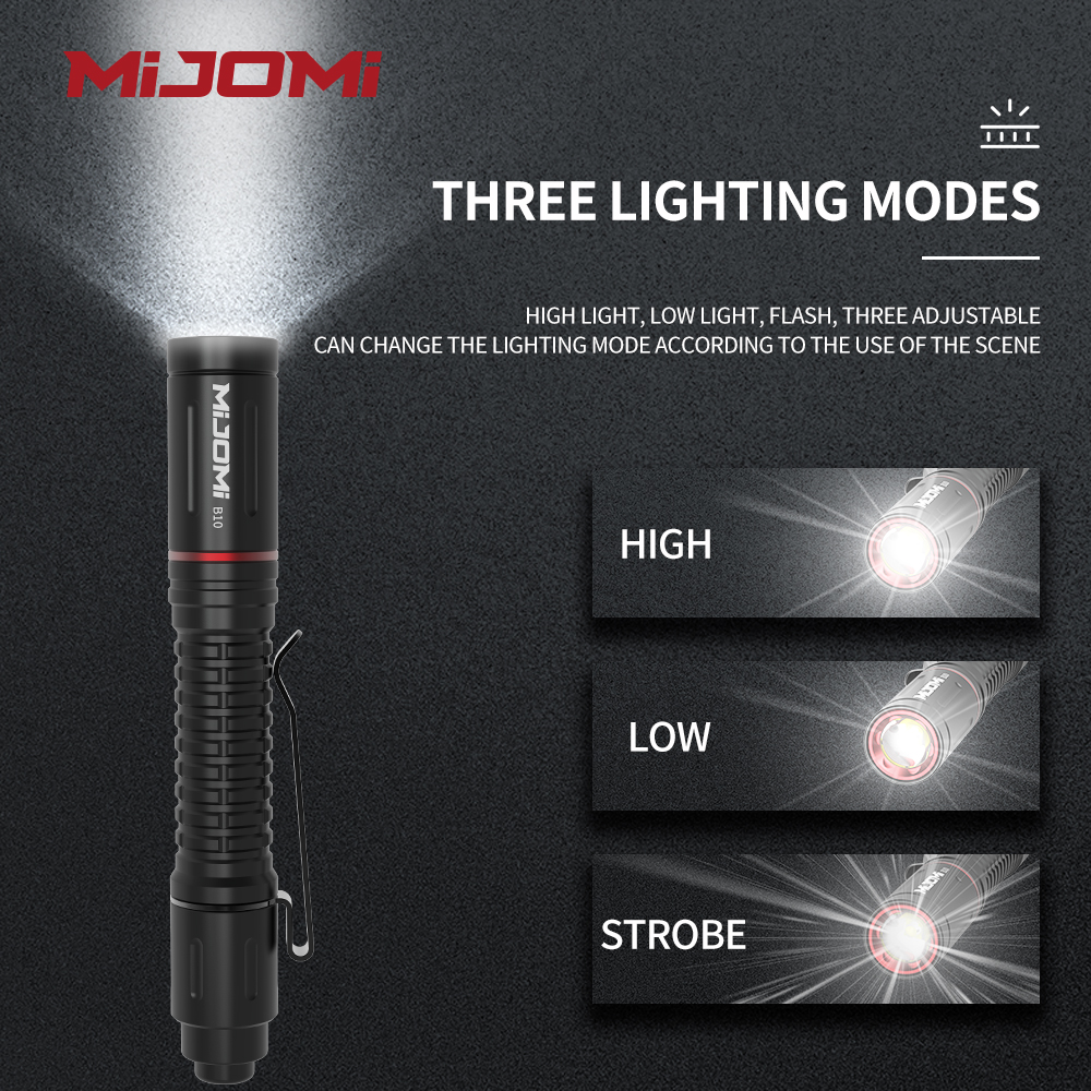 Mijomi B10 Mini Flashlight With Clip 330 Lumen Pocket EDC Torch Light ...
