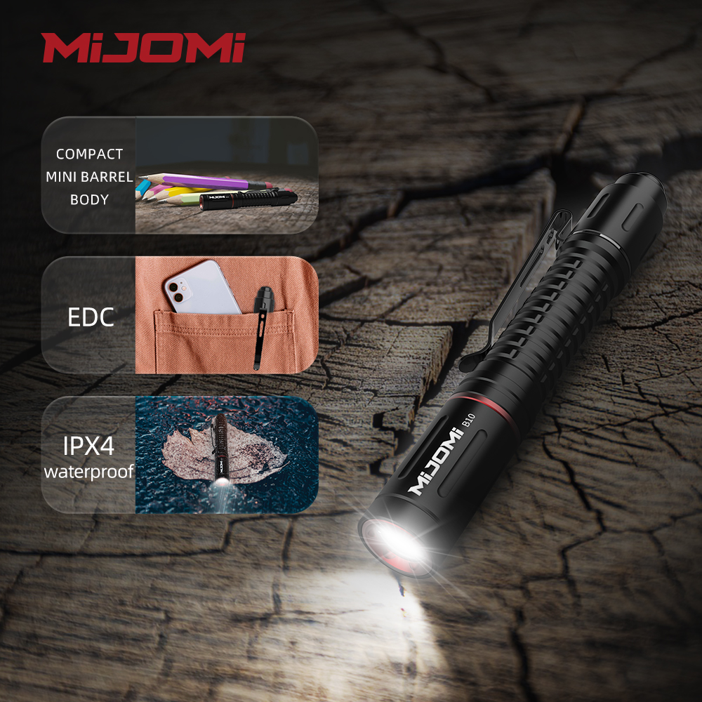 Mijomi B10 Mini Flashlight With Clip 330 Lumen Pocket EDC Torch Light ...