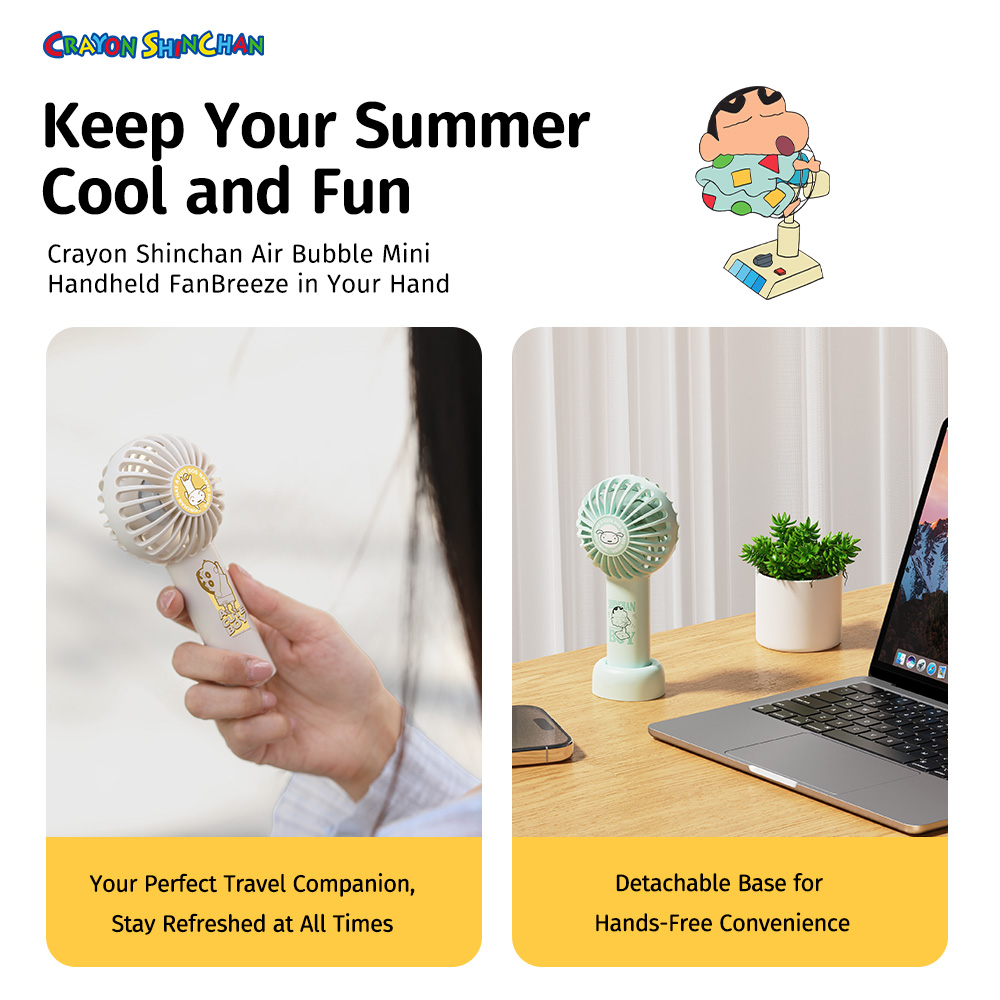 Rock Space Crayon Shinchan Air Bubble Mini Handheld Fan Rechargable 3 ...