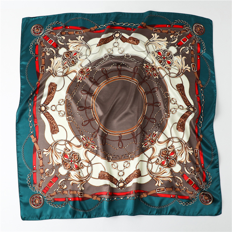 Elegant 90cm Imitation Silk Square Scarf with Alloy Pearl Buckle ...