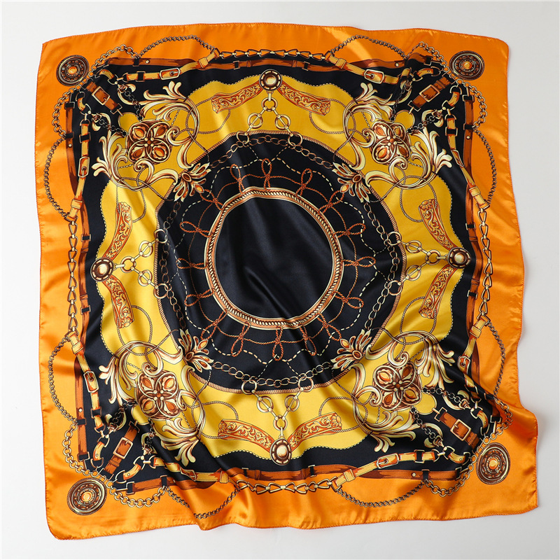 Elegant 90cm Imitation Silk Square Scarf with Alloy Pearl Buckle ...