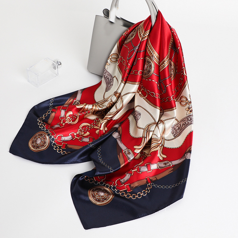 Elegant 90cm Imitation Silk Square Scarf with Alloy Pearl Buckle ...