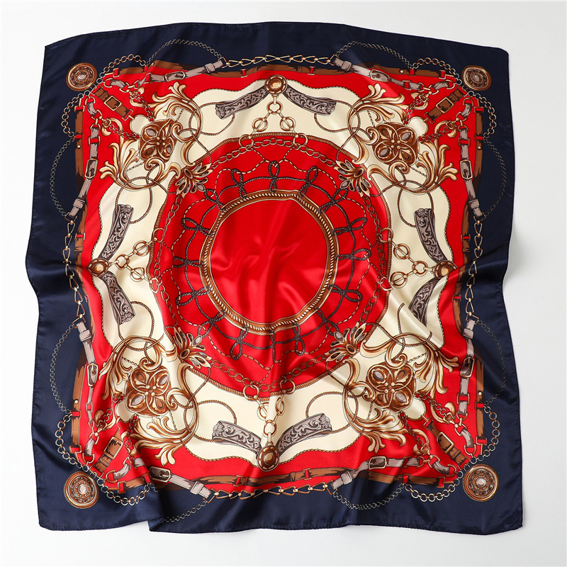 Elegant 90cm Imitation Silk Square Scarf with Alloy Pearl Buckle ...