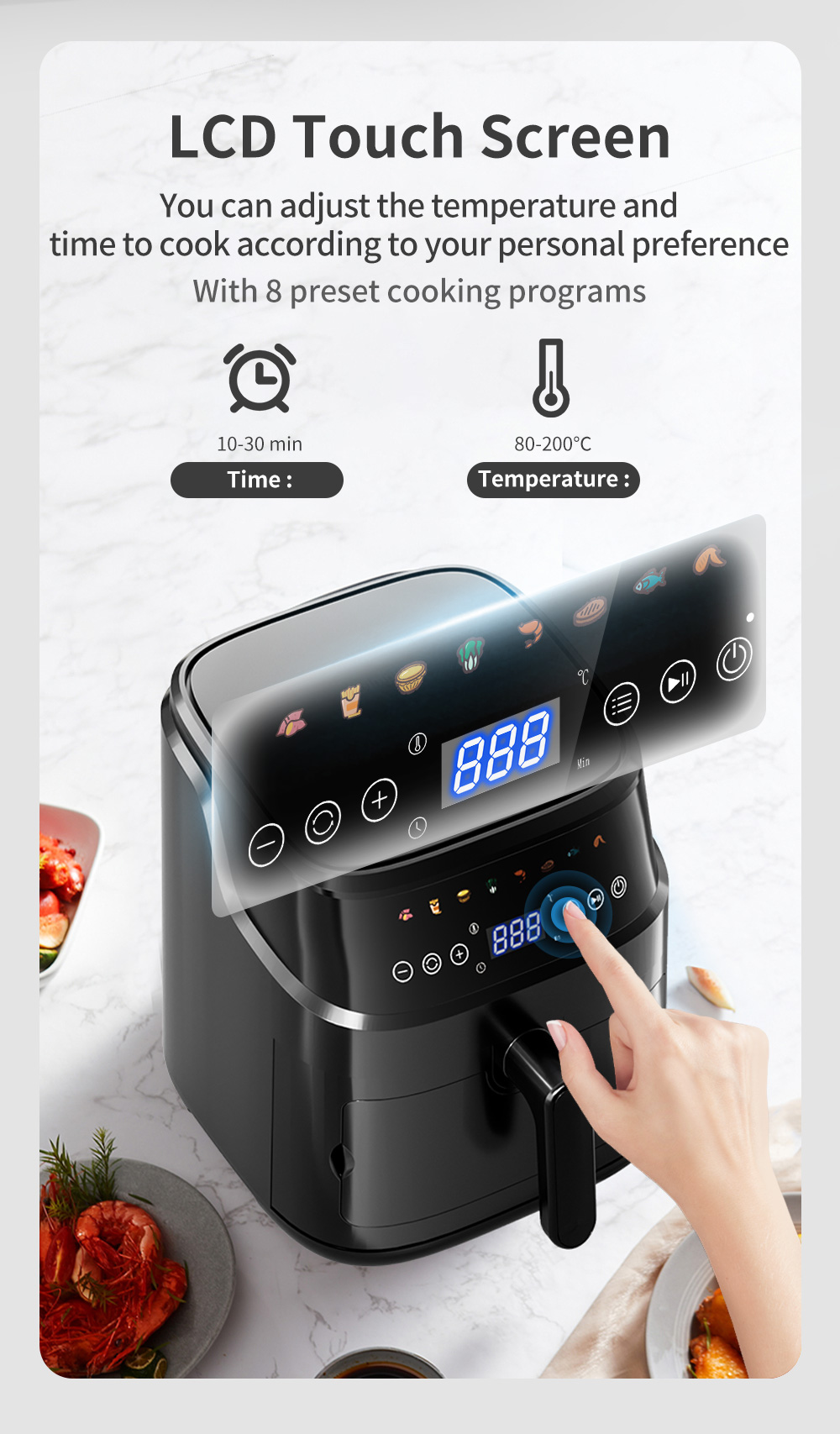 Simplus Visible Air Fryer 6L Electric Fryer Oven LCD Touch Screen Non ...