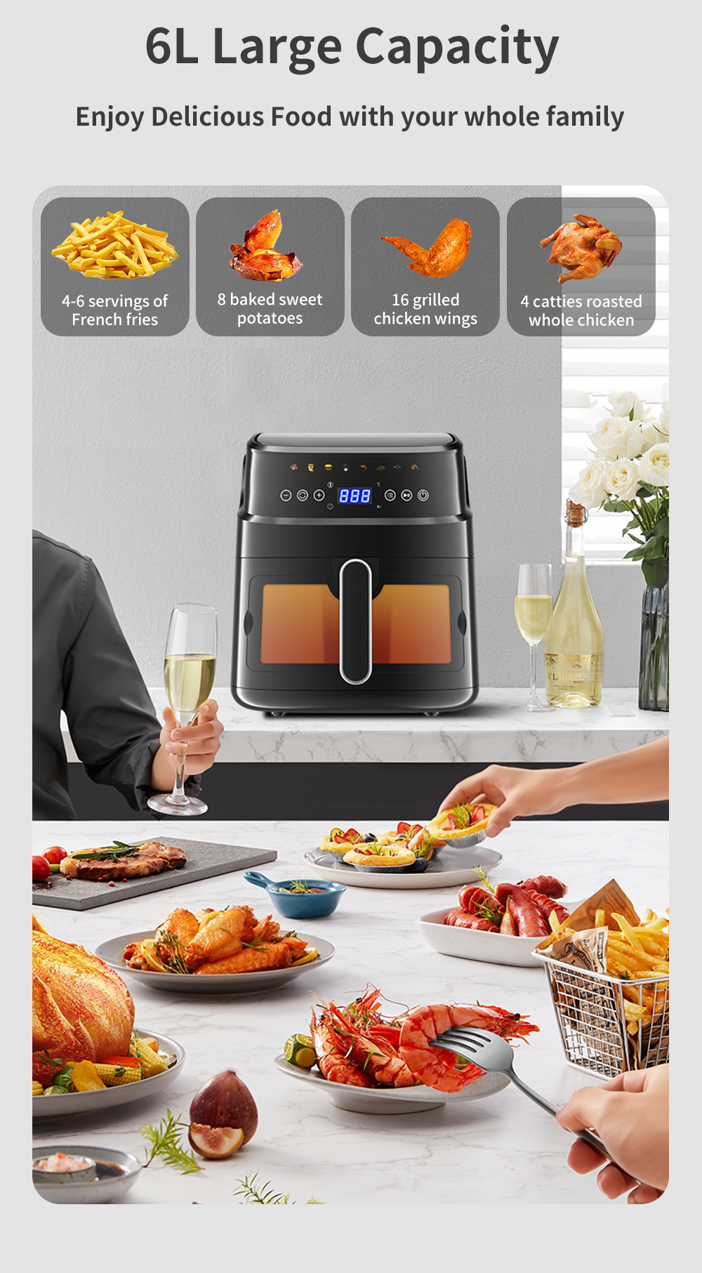 Simplus Visible Air Fryer 6L Electric Fryer Oven LCD Touch Screen Non ...