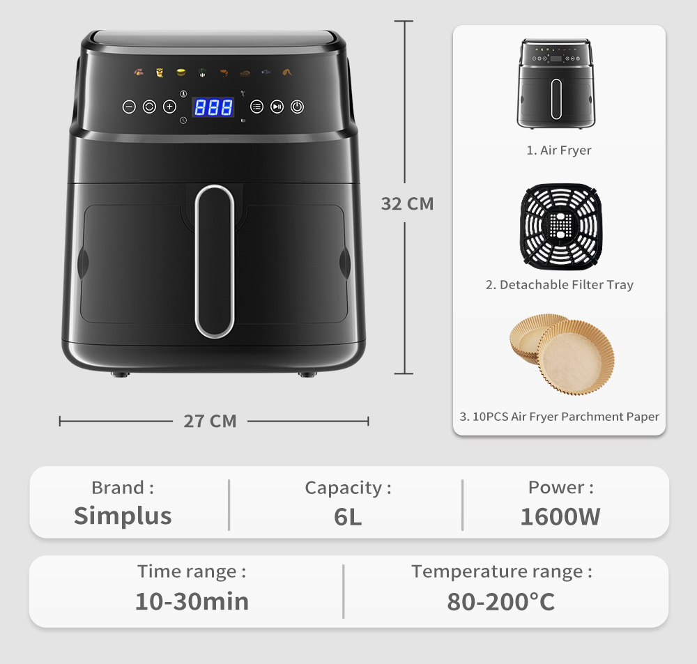 Simplus Visible Air Fryer 6L Electric Fryer Oven LCD Touch Screen Non ...