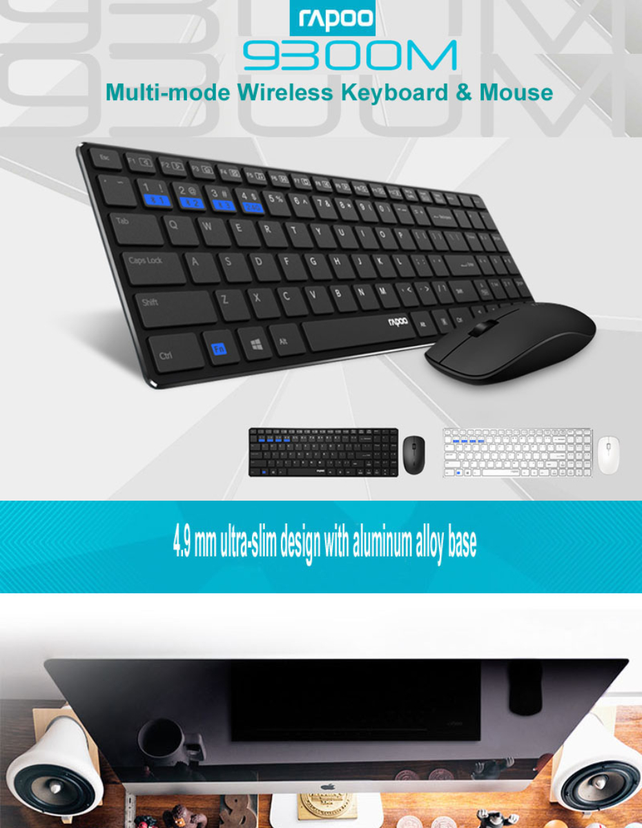 Rapoo 9300G/P Multi-Mode Wireless Keyboard Mouse Combo,Easy-Switch Bluetooth & 2.4G,Connects to ...