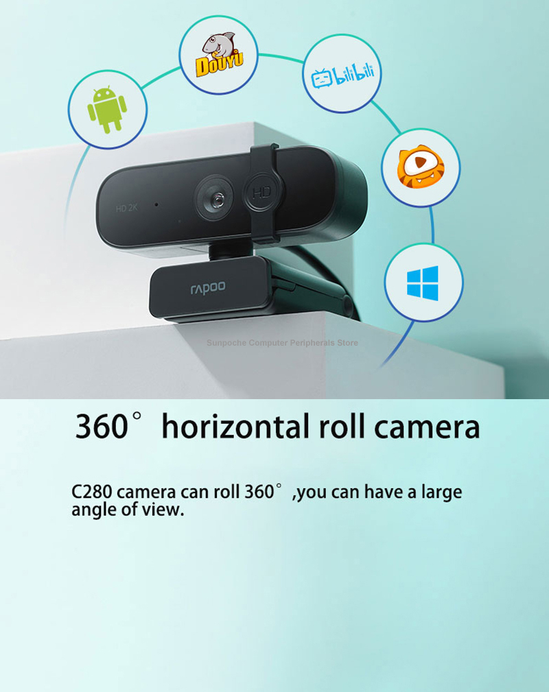 Rapoo C280 Webcam 2K HD With USB2.0 With Mic Rotatable Cameras For Live ...