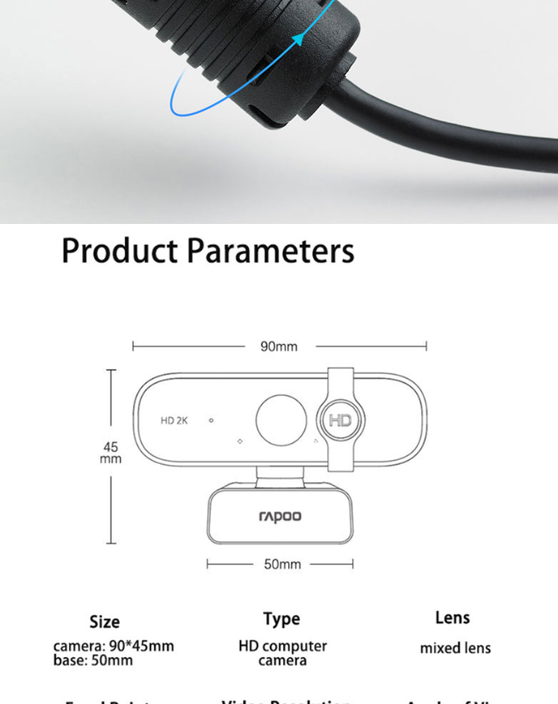 Rapoo C280 Webcam 2K HD With USB2.0 With Mic Rotatable Cameras For Live ...
