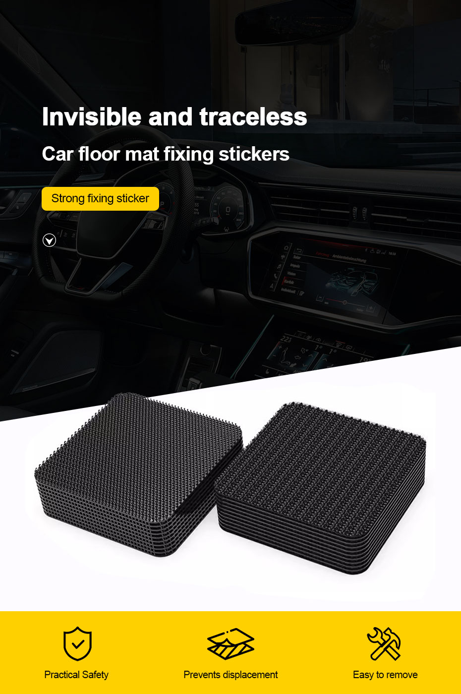 SEAMETAL Car Foot Mats Fixed Stickers Self Adhesive Fastener Carpet Mat ...