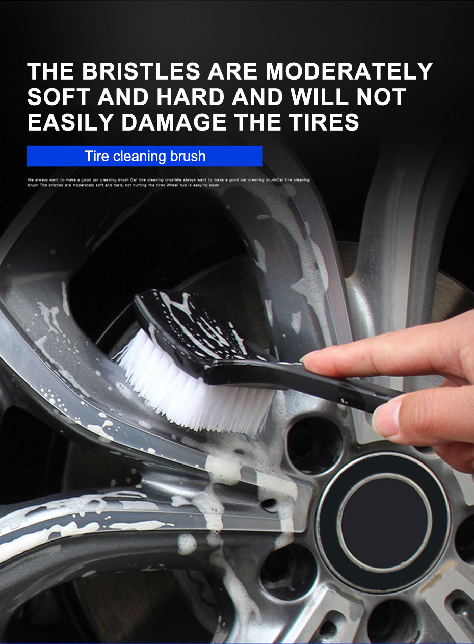 SEAMETAL Car Wheel Cleaning Brush Long Handle Bristle Brush Anti-slip ...