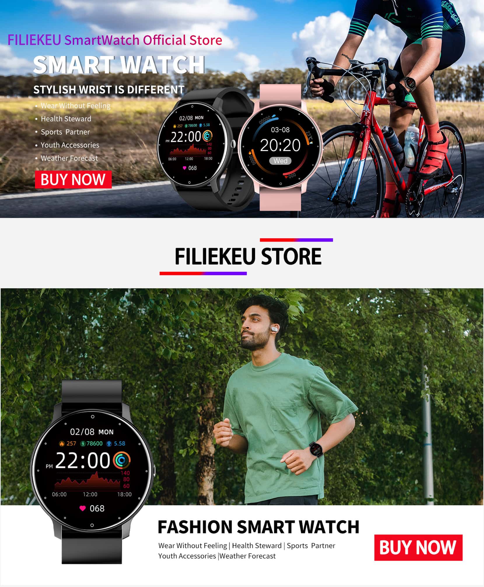 FILIEKEU Smart Watch Bluetooth Call Waterproof Sports Fitness Health ...