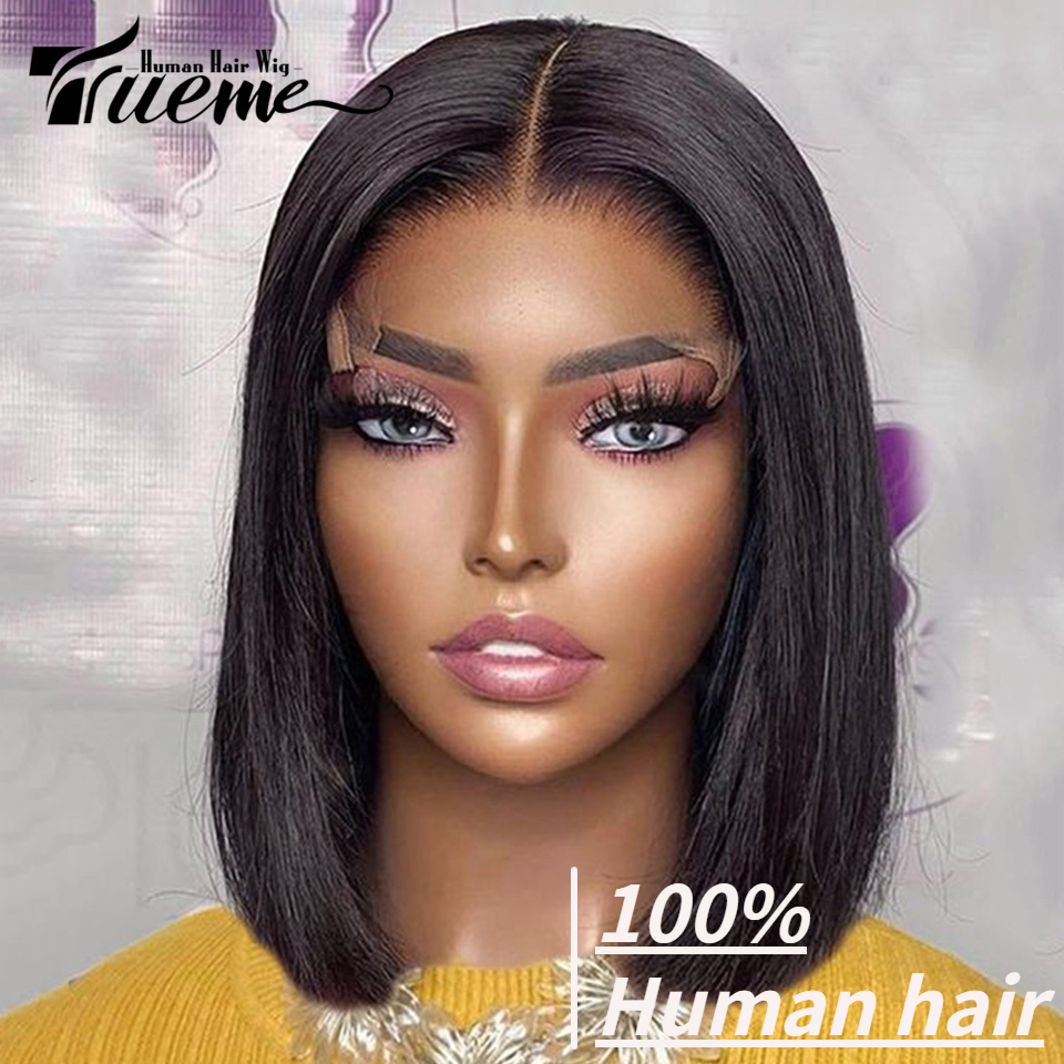 Trueme Straight BOBO short hair wig for woman Wigs 4X4 Lace black wig ...