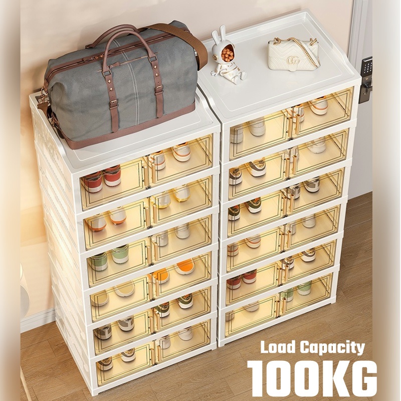 Magnetic Stackable Transparent Shoe Box Organizer Folding Cabinet Shoe ...