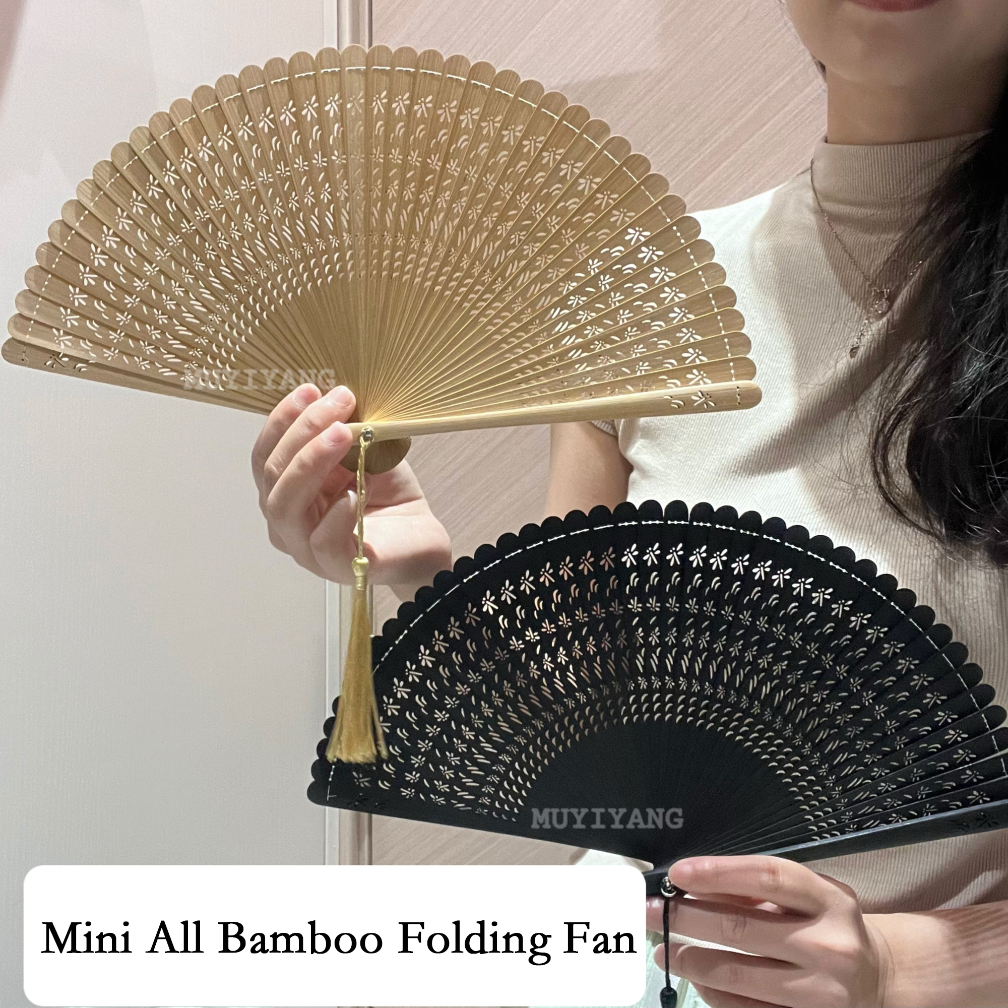 MUYIYANG Mini Retro Bamboo Folding Hand Fan Japanese Chinese Oriental ...