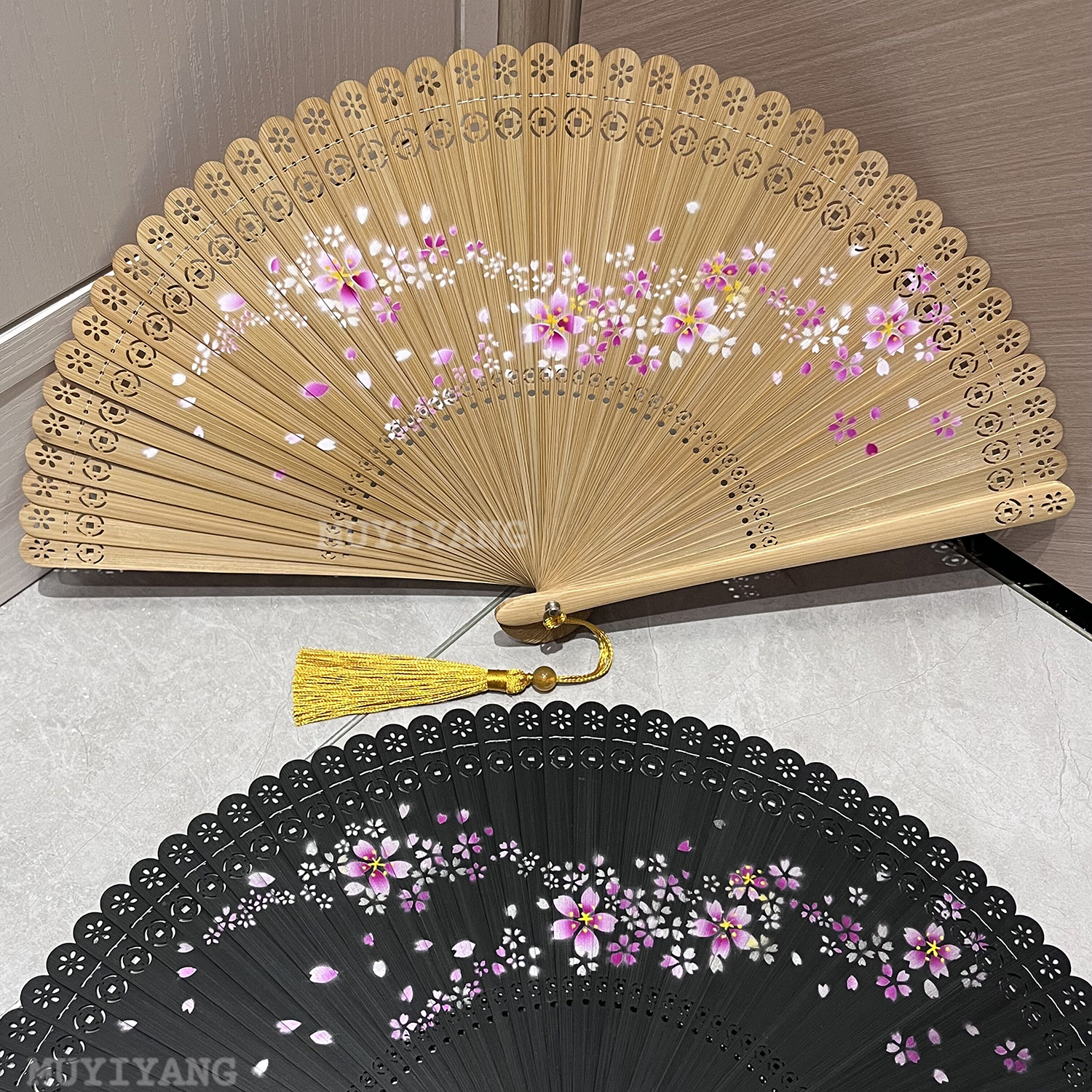 MUYIYANG Mini Retro Bamboo Folding Hand Fan Japanese Chinese Oriental ...