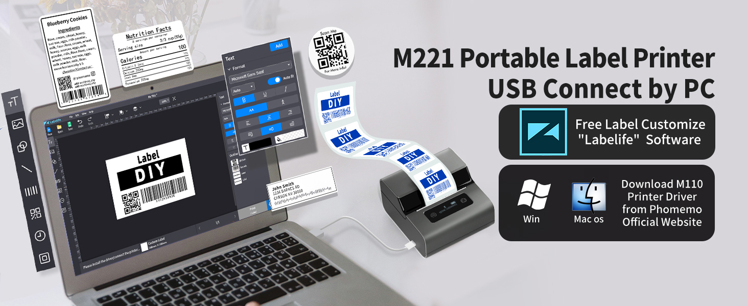 Phomemo M221 Bluetooth Thermal Label Printer, Support 20mm-80mm Print ...