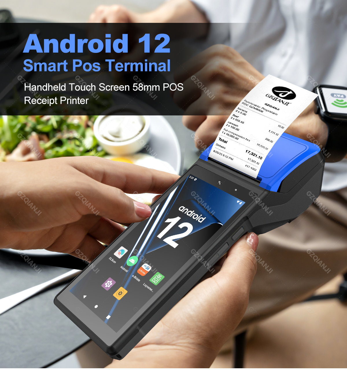 Android 12 POS PDA with 58mm Thermal Receipt Label Sticker Printer NFC ...