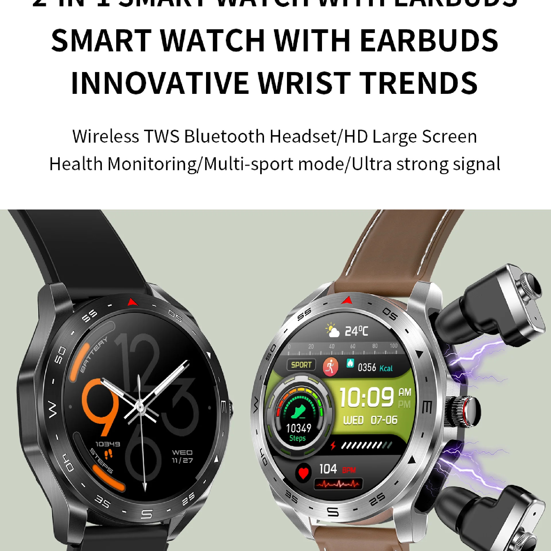T95 Headset Smart watch With Earbuds TWS Bluetooth Call Music Control ...