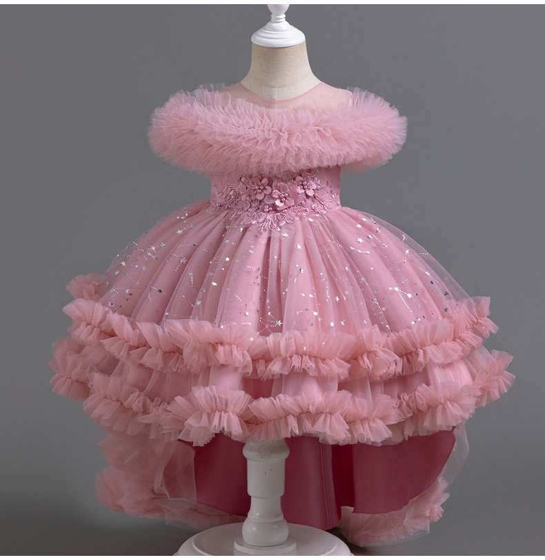 Girls Princess Trailing Pink Dress Children's Day Birthday Party Tuxedo ...